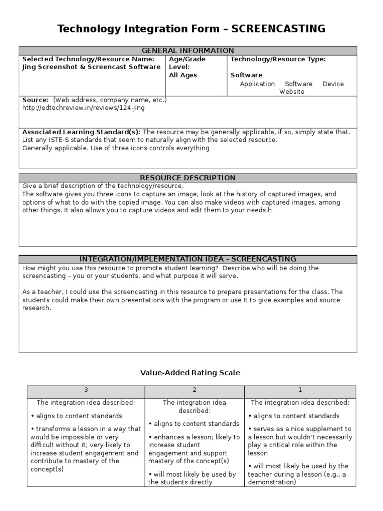 Technology Integration Template-Screencasting 1 | PDF | Cognition | Communication