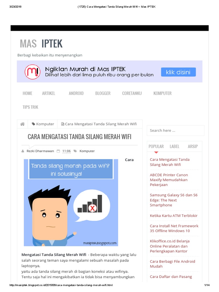 Cara Mengatasi Tanda Silang Merah Wifi - Mas IPTEK PDF | PDF