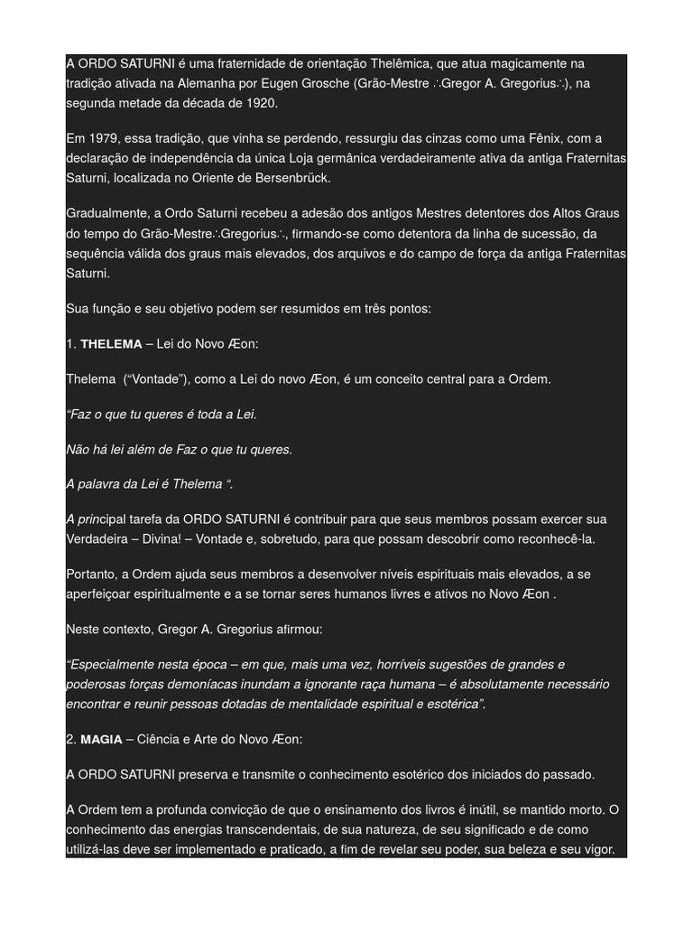A Ordo Saturni: Magia e Thelema | PDF | Thelema | Natureza humana