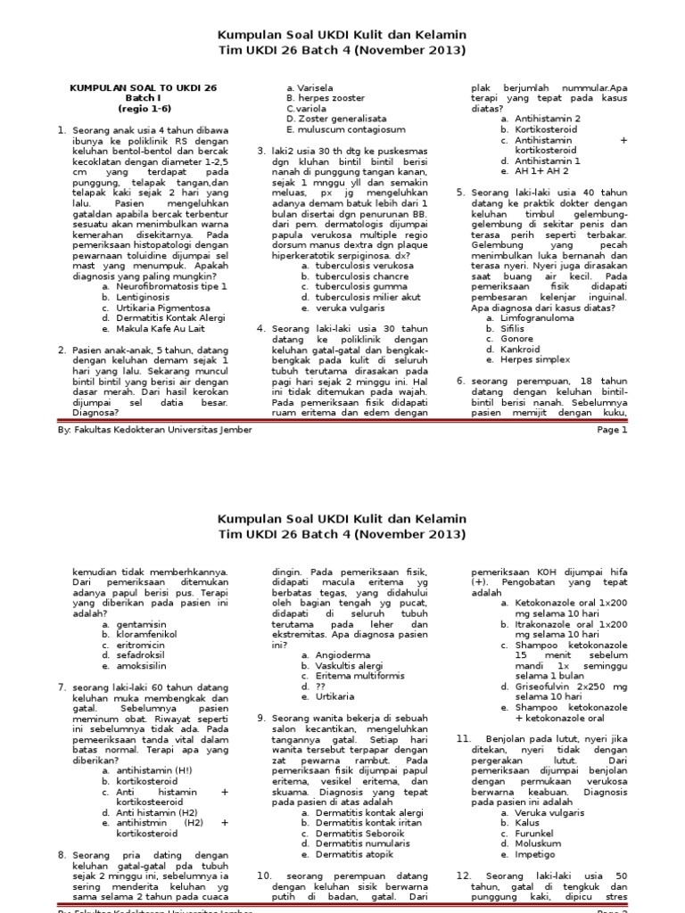 Kumpulan Soal UKDI Kulit Dan Kelamin Batch4 UNEJ | PDF