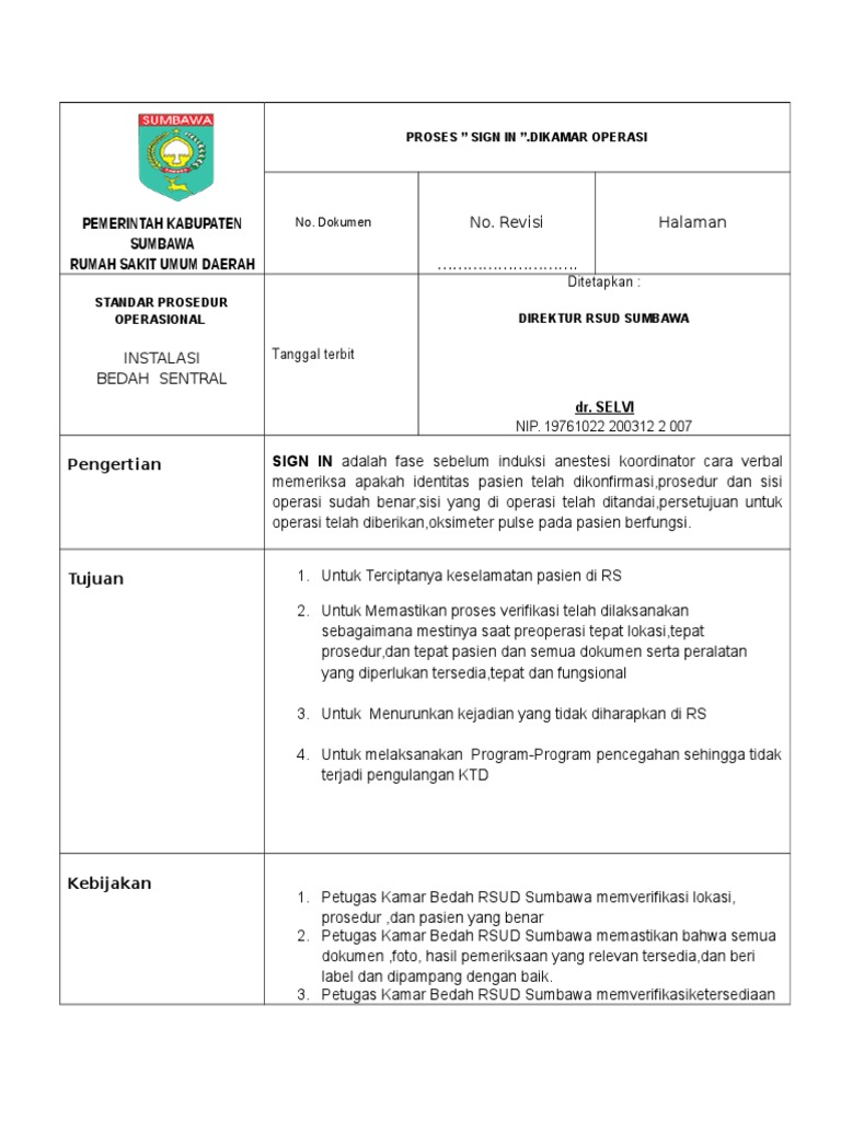 Prosedur Sign In dan Time Out Operasi | PDF | Teknologi & Rekayasa