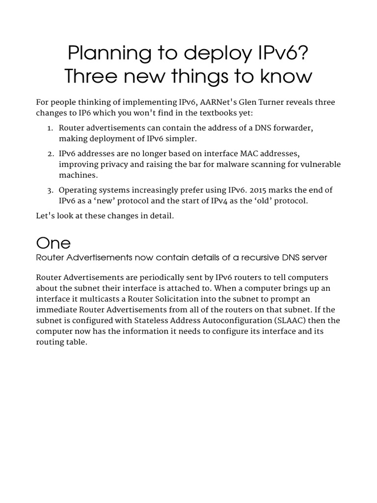 Three Changes To IPv6 | PDF | I Pv6 | Ip Address
