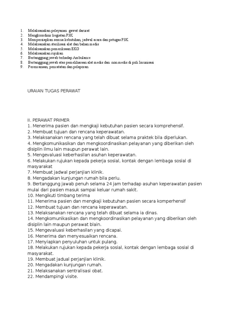 Uraian Tugas Perawat | PDF | Pengembangan Diri | Kesehatan Holistik