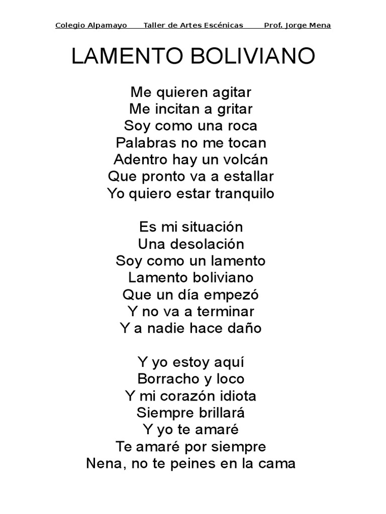 Letra Lamento Boliviano | PDF