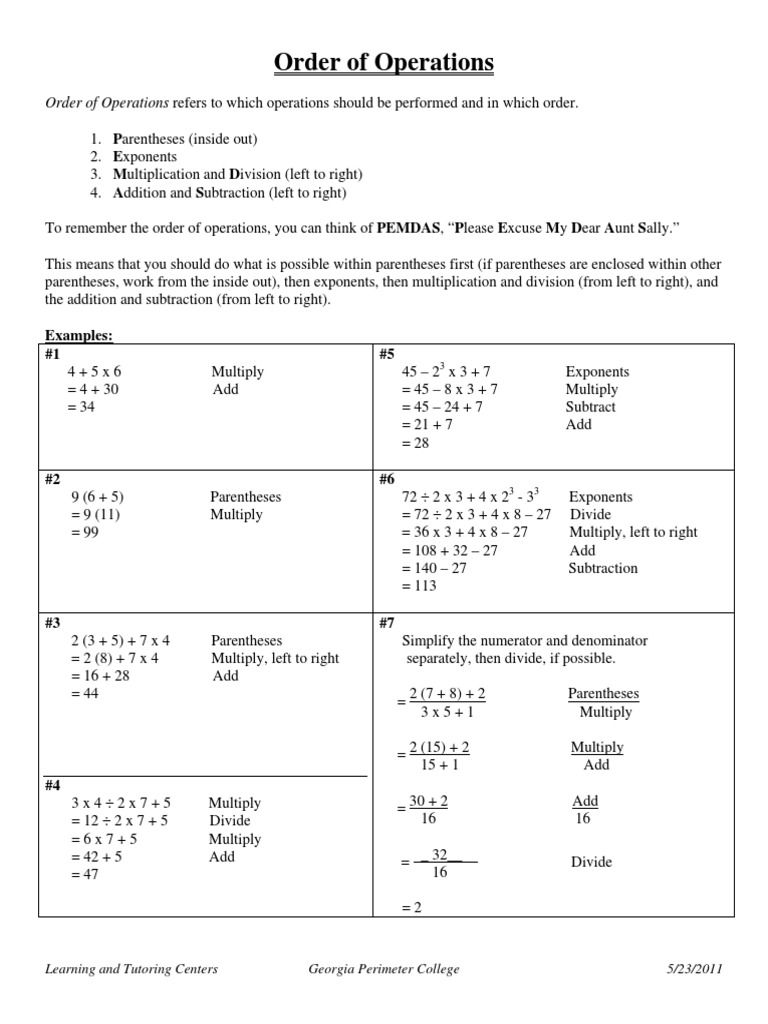 Order of Operations | PDF | Algebra | Notation