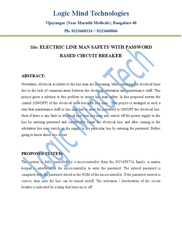 Logic Mind Technologies: Electric Line Man Safety With Password Based ...