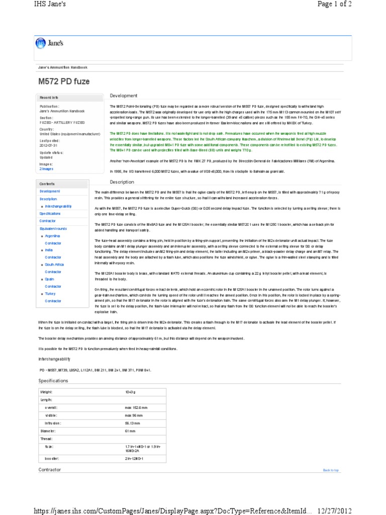M572 PD Fuze | Fuze | Artillery