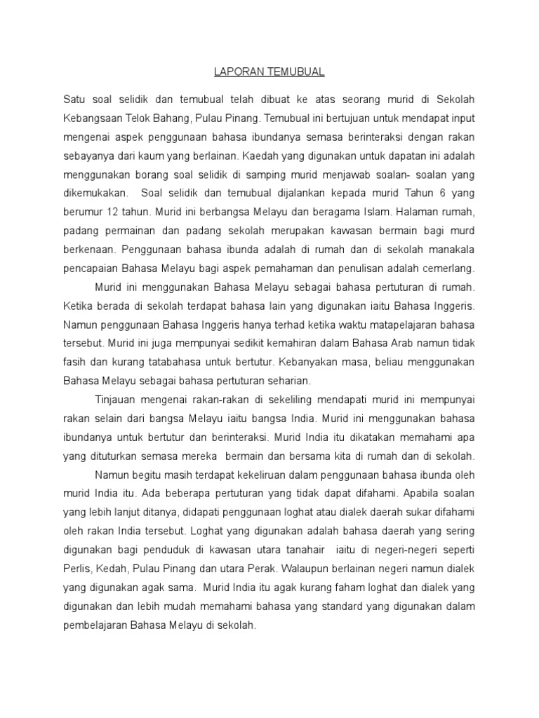 EXAMPLE Laporan Temubual | PDF