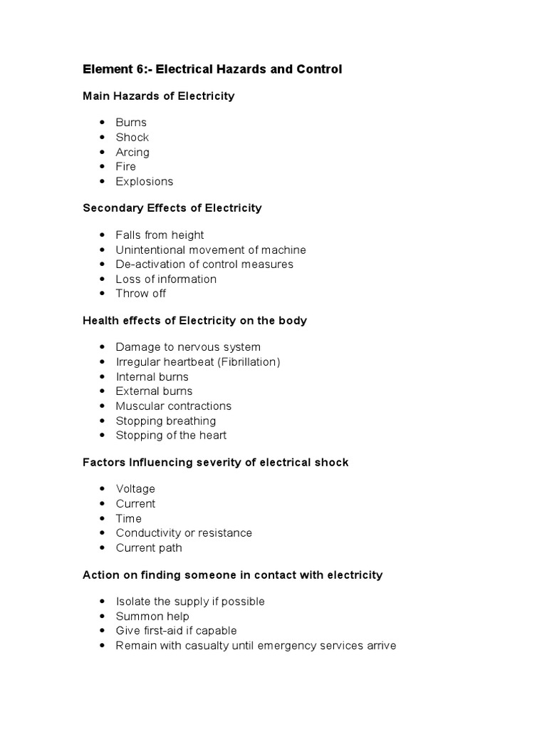 Element 6:-Electrical Hazards and Control: Main Hazards of Electricity | PDF | Fuse (Electrical ...