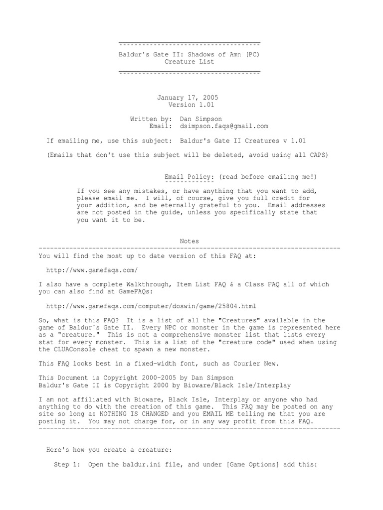 Baldurs Gate II Creature | PDF | Gaming | Leisure