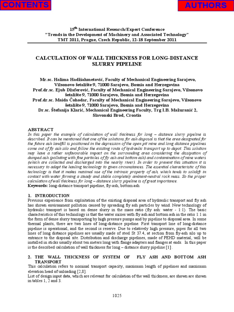 Slurry Pipeline Wall Thickness Calculation | PDF