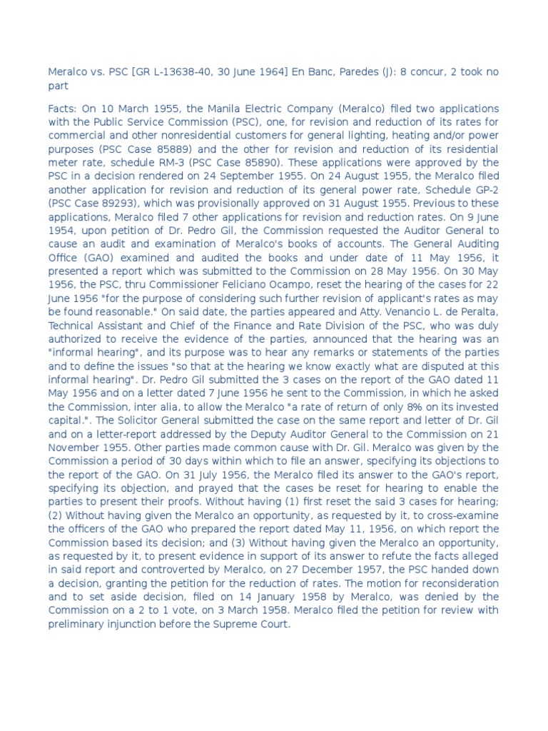 Meralco Vs PSC - Digest | PDF | Due Process Clause | Constitutional Law