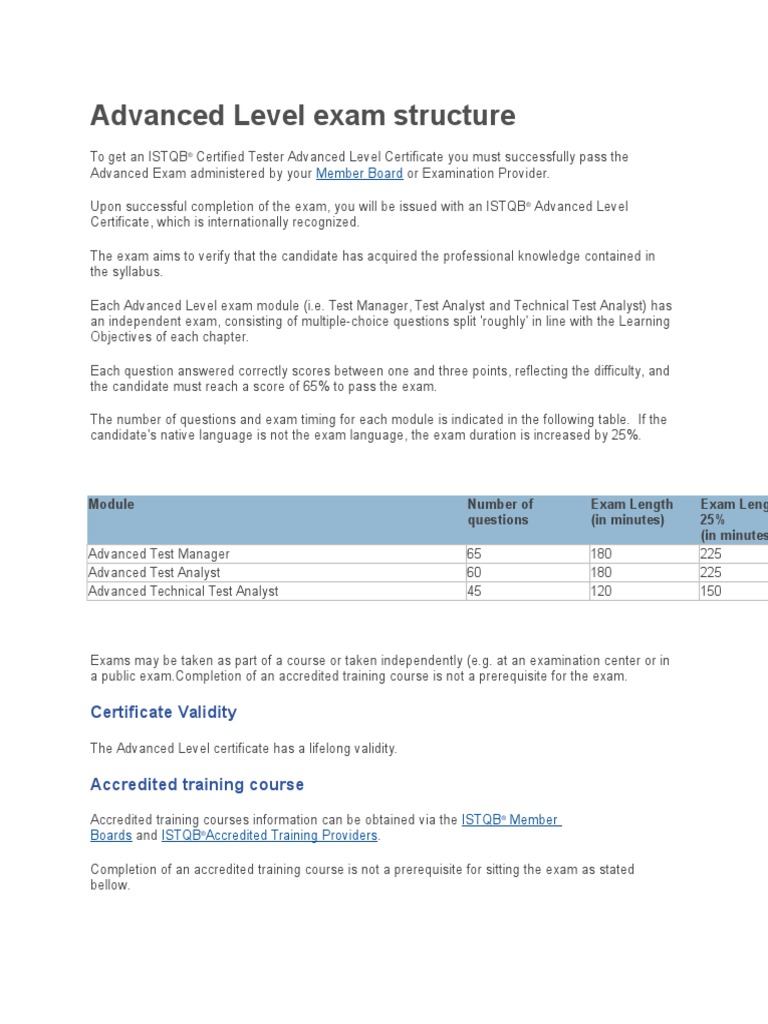 Advanced Level Exam Structure | PDF