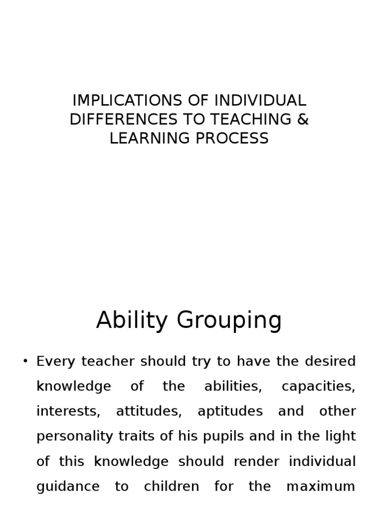 Implications Of Individual Differences To Teaching Learning Pdf