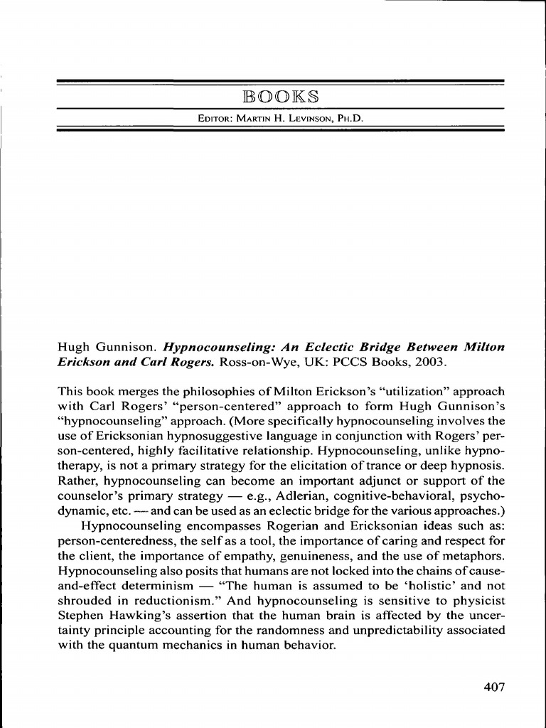 Hypnocounseling-An Eclectic Bridge Between Milton Erickson and Carl ...