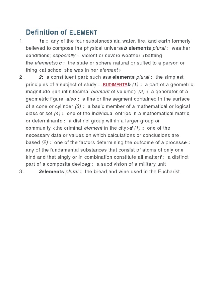 Definition of Elements | PDF | Matter | Chemical Elements
