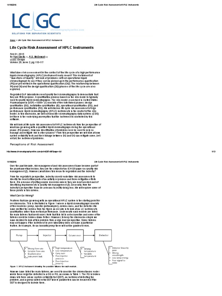 Life Cycle Risk Assessment of HPLC Instruments | PDF | High Performance ...