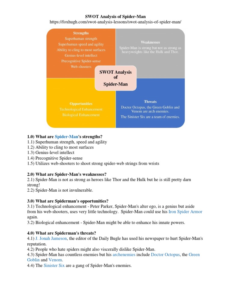 SWOT Analysis of Spider-Man | PDF