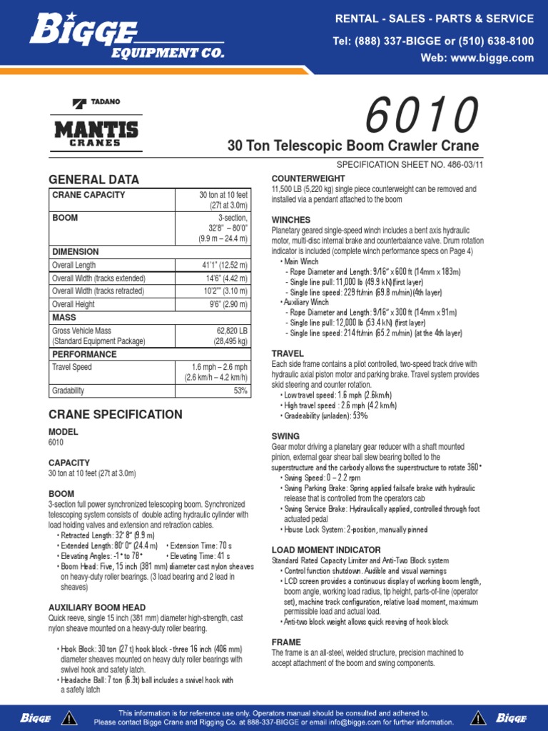 Mantis-6010 Brochure Tech | PDF | Crane (Machine) | Machines