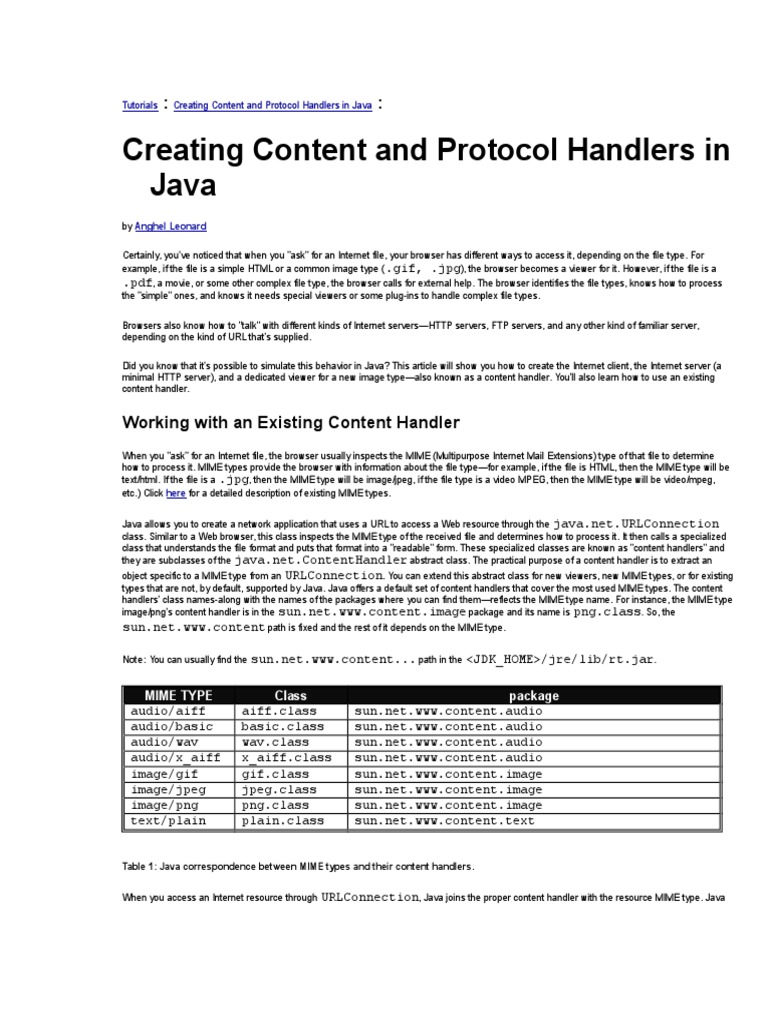 Tutorials Creating Content and Protocol Handlers in Java | PDF | Web Server | Internet & Web