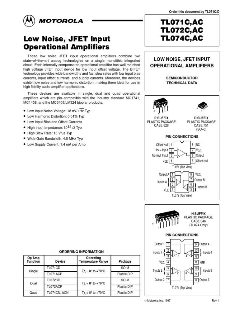 Tl071 dataset.pdf | Amplifier | Operational Amplifier