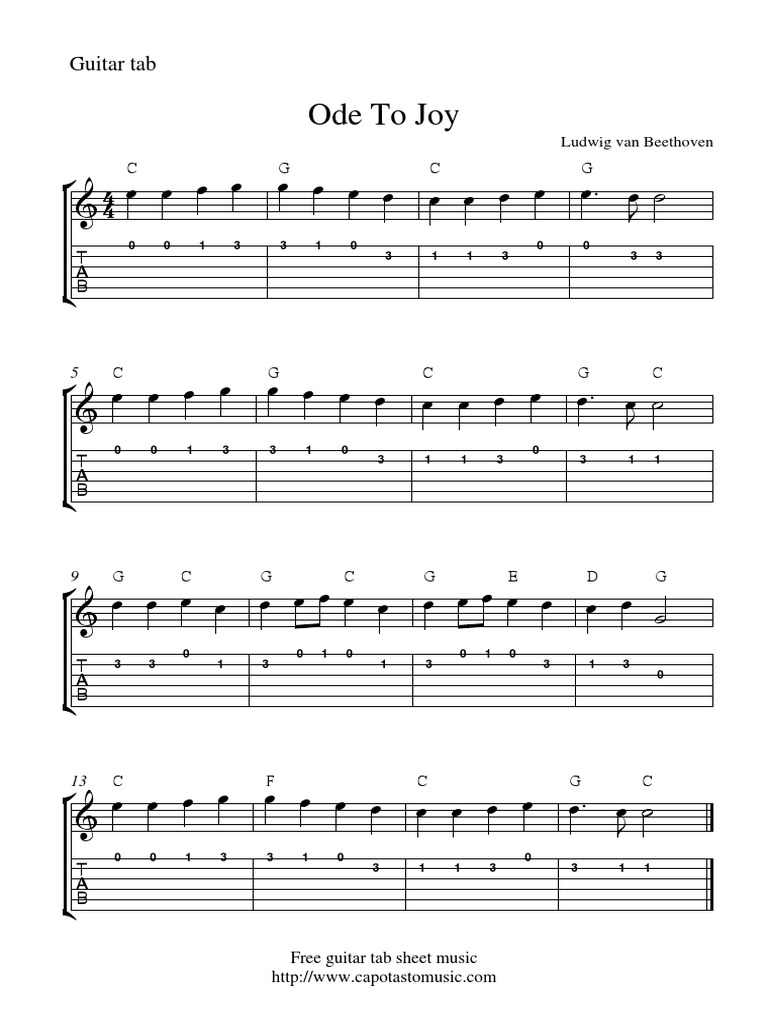 Ode To Joy: Guitar Tab | PDF | Ludwig Van Beethoven | Musical Compositions