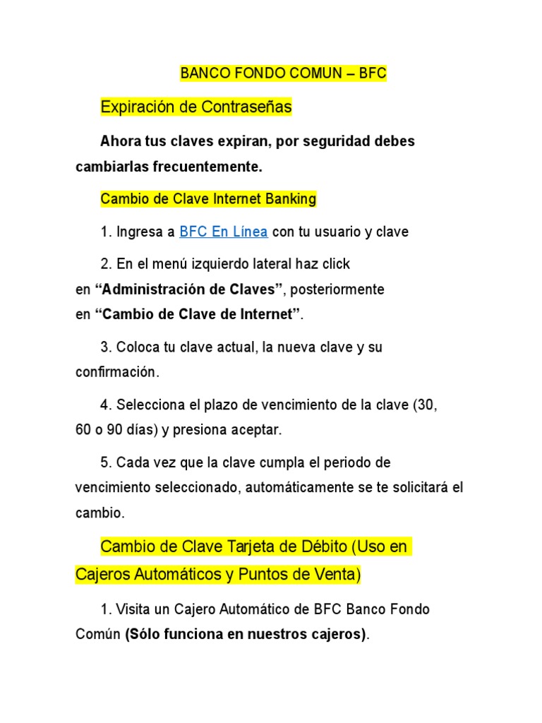 Banco Fondo Comun - BFC | Descargar gratis PDF | Tarjeta de débito | Bancos