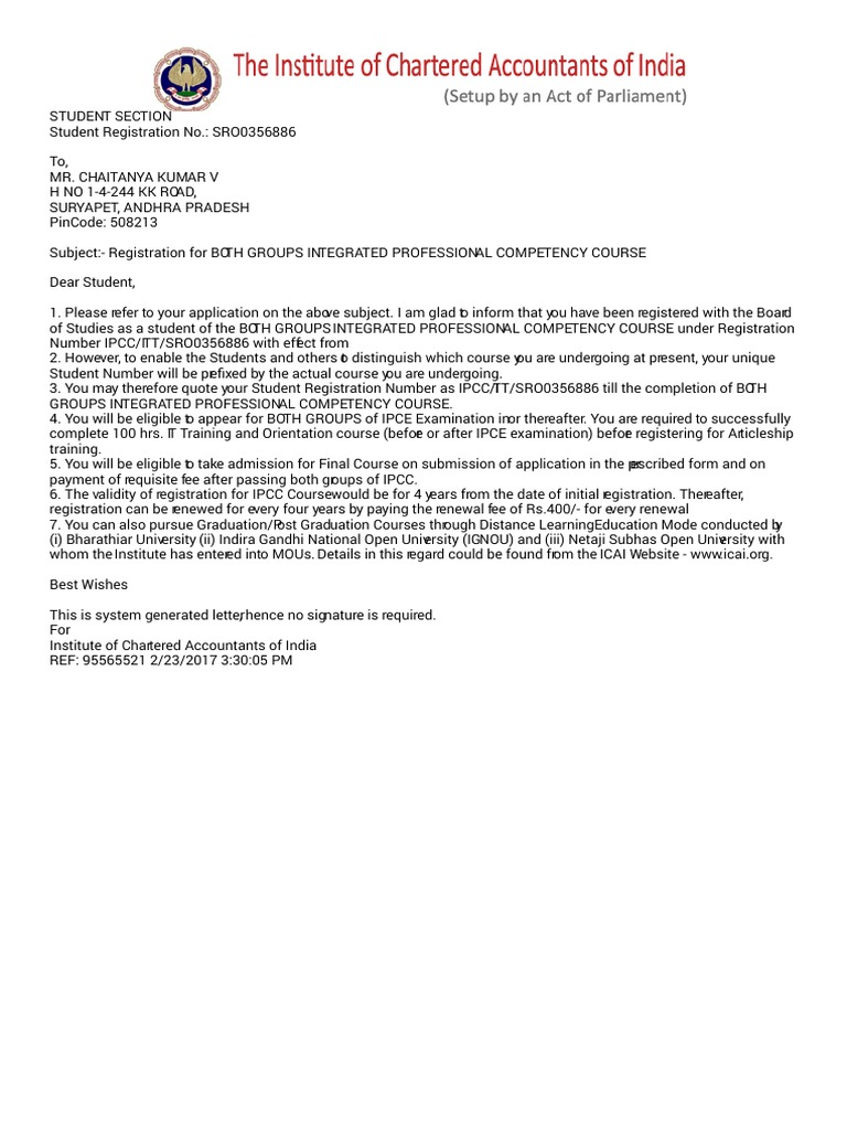 ICAI Reprint Letter PDF | PDF | Government | Business