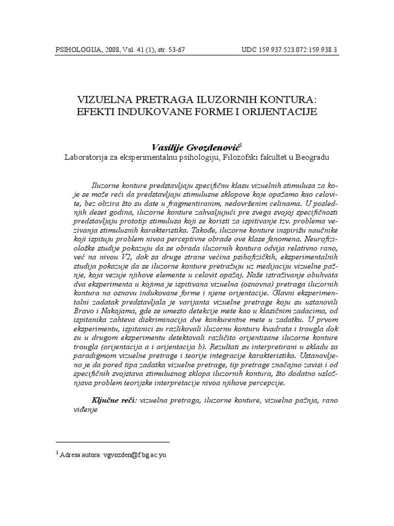 Vizuelna Pretraga Iluzornih Kontura | PDF