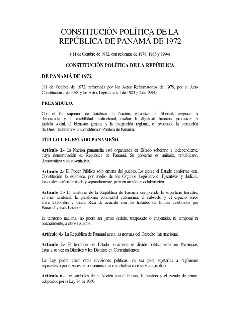Panamá - Constitución 1972-78-83-94 | PDF | Panamá | Naturalización