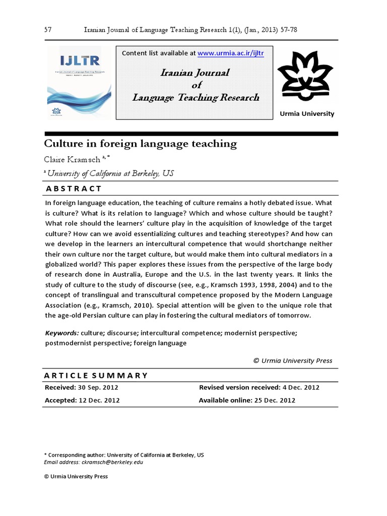 Kramsch.2012 Culture PDF | PDF | Cross Cultural Communication | Second ...