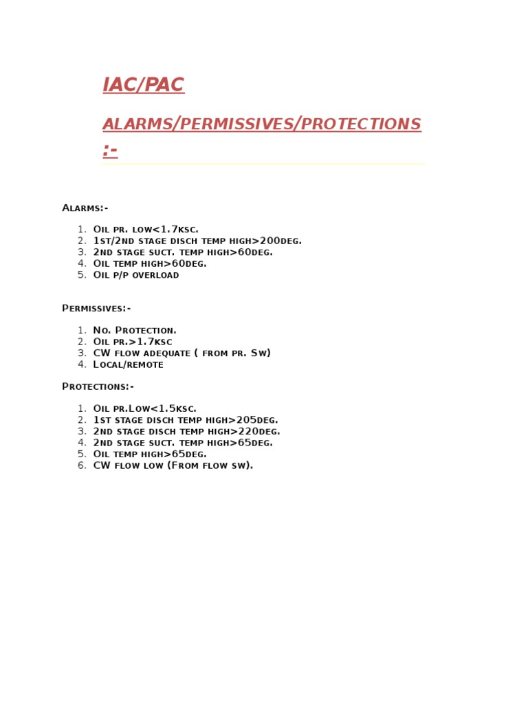 Iac/Pac / /:-: Alarms Permissives Protections | PDF