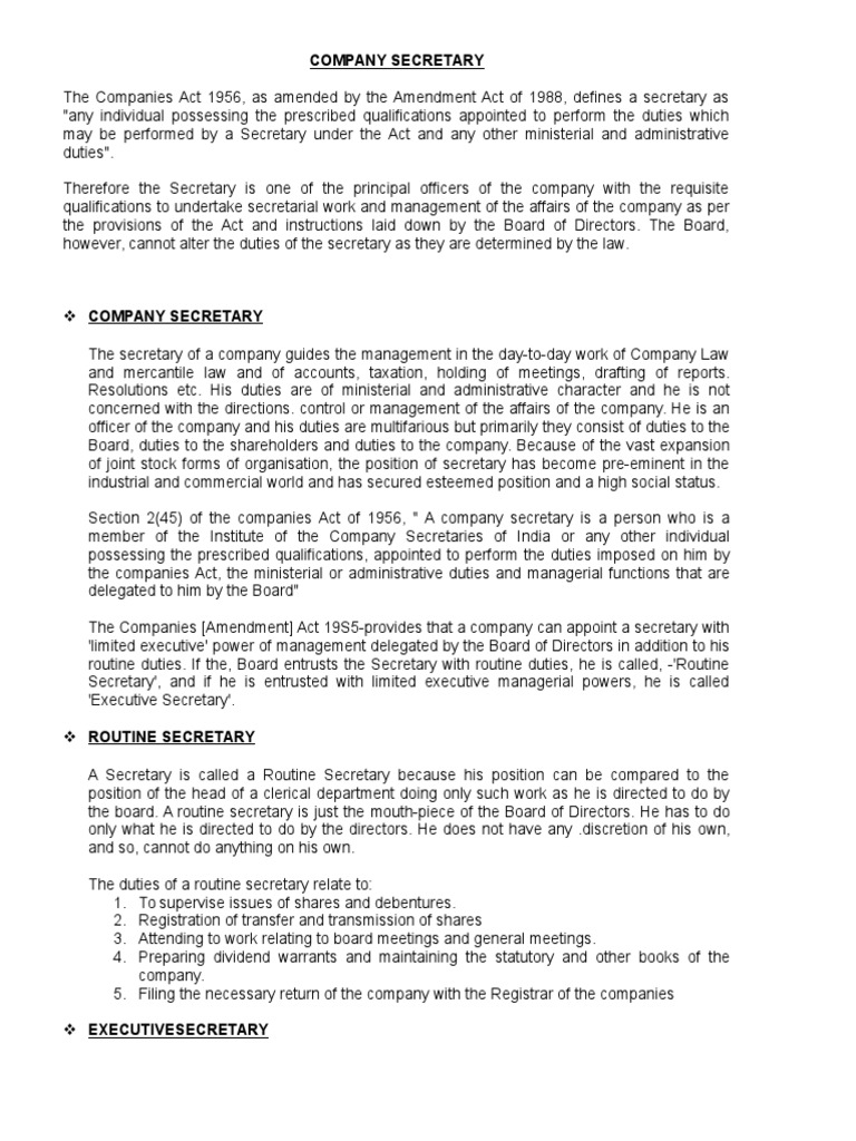 Company Secretary | PDF | Board Of Directors | Secretary