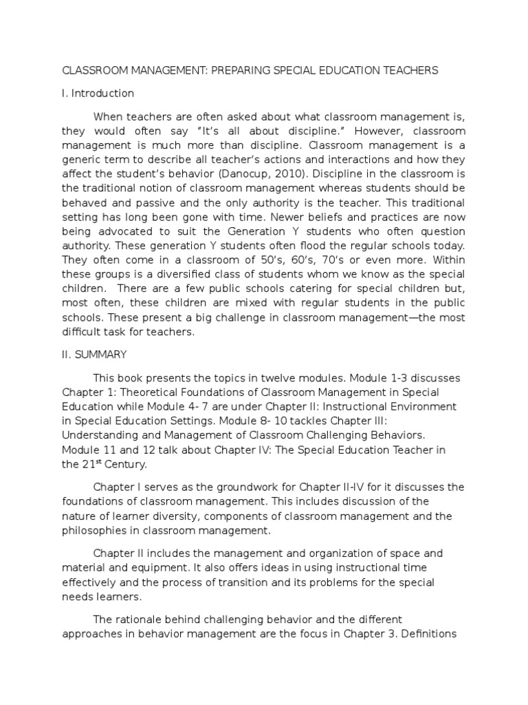 Classroom Management Book Critique | PDF