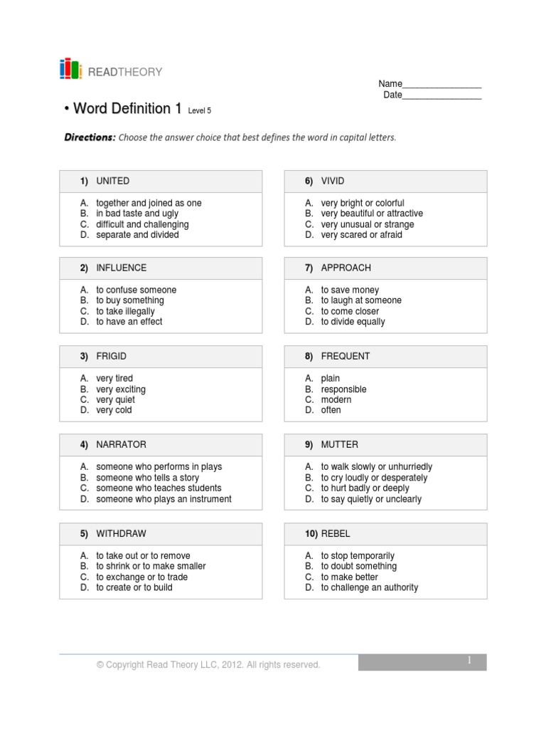 Level 5 Word Definition 1 | PDF