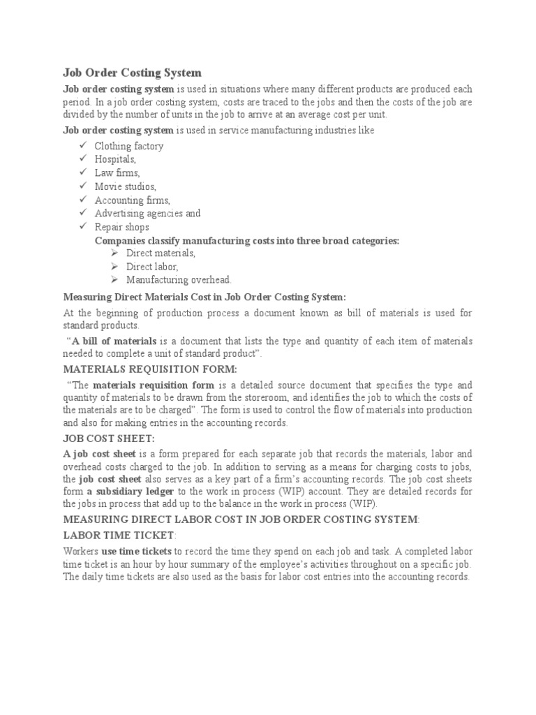 Job Order Costing System | PDF | Labour Economics | Employment