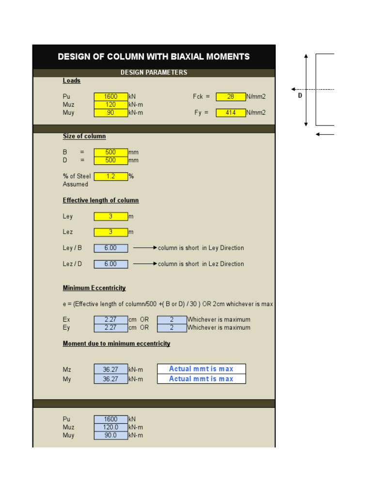 Design of Column With Biaxial Moments: Loads D | PDF