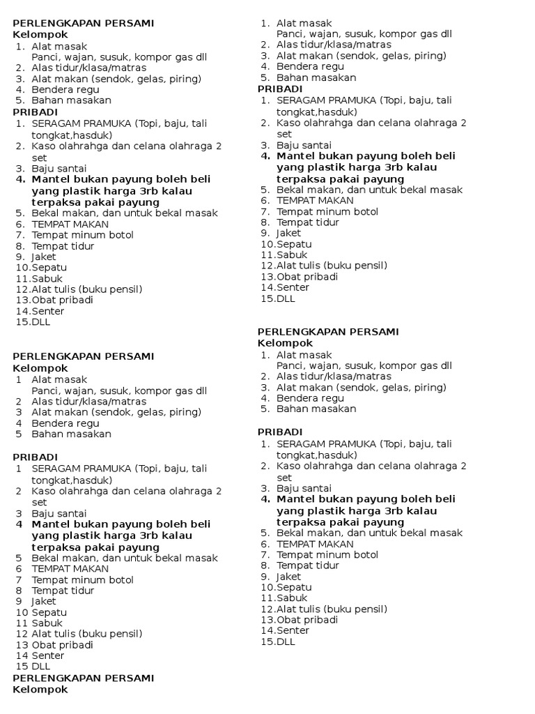 Perlengkapan Persami | PDF