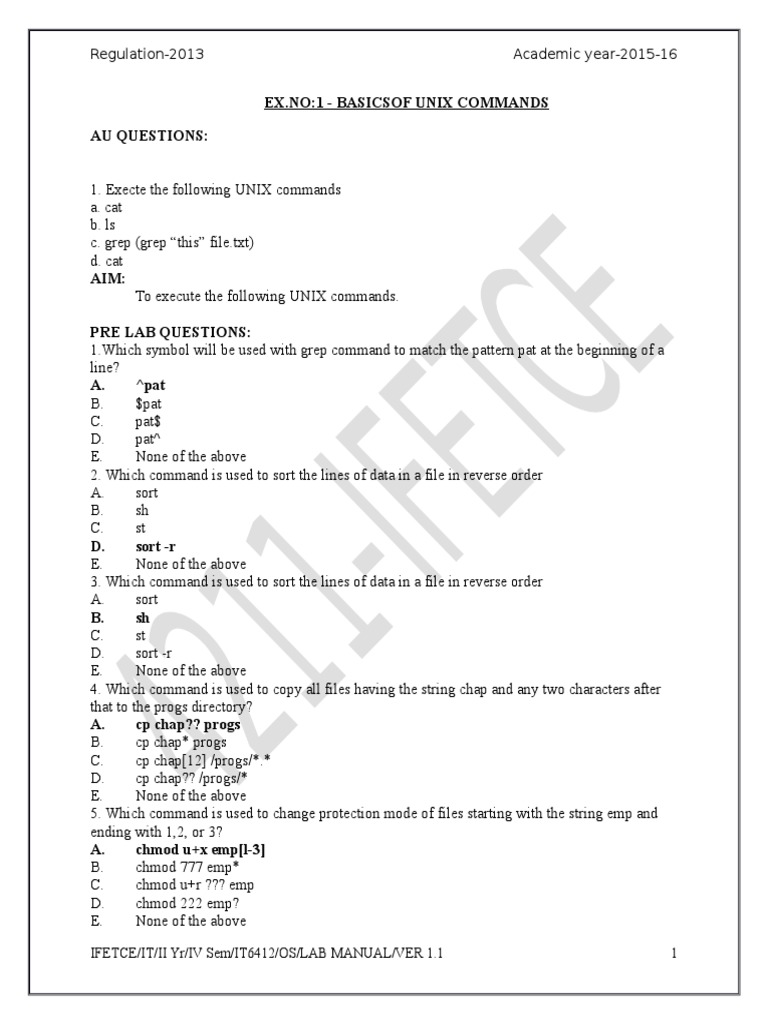 UNIX Commands Guide | PDF | Scheduling (Computing) | Computer Architecture