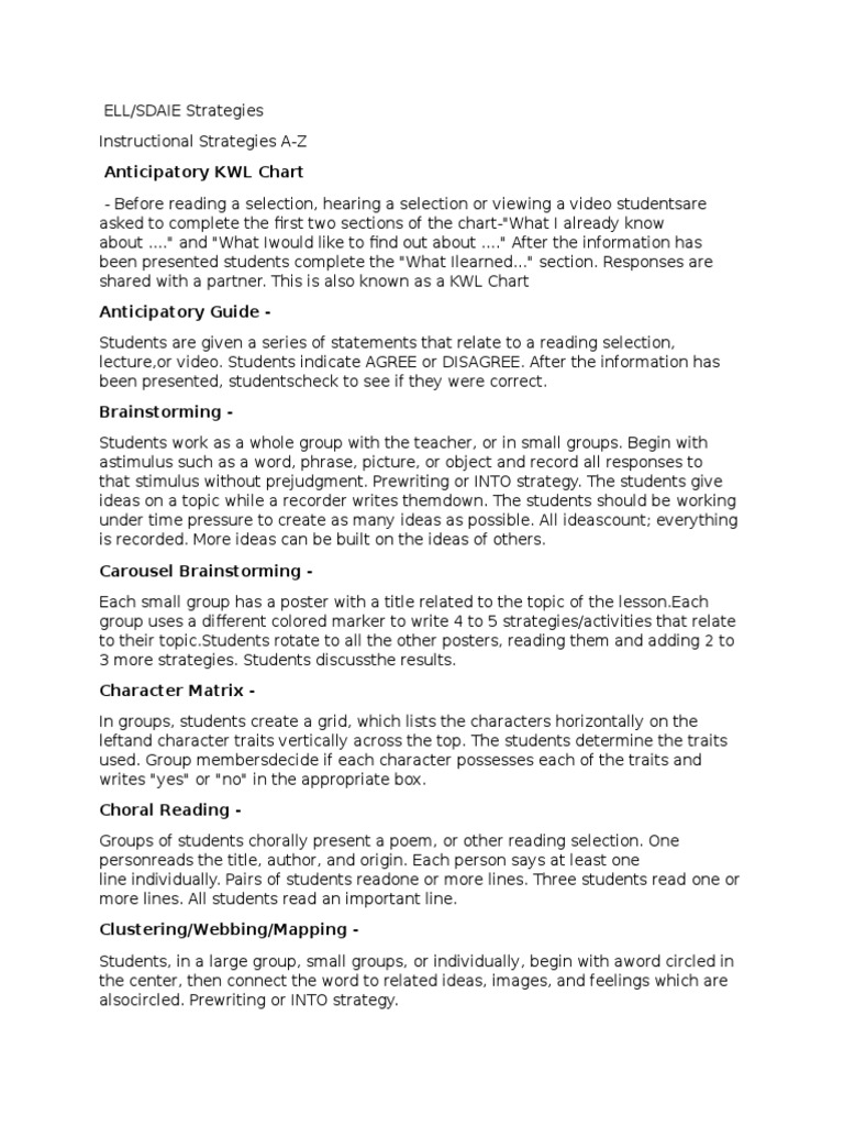 Ell and Sdaie Strategies | PDF | Reading Comprehension | Reading (Process)
