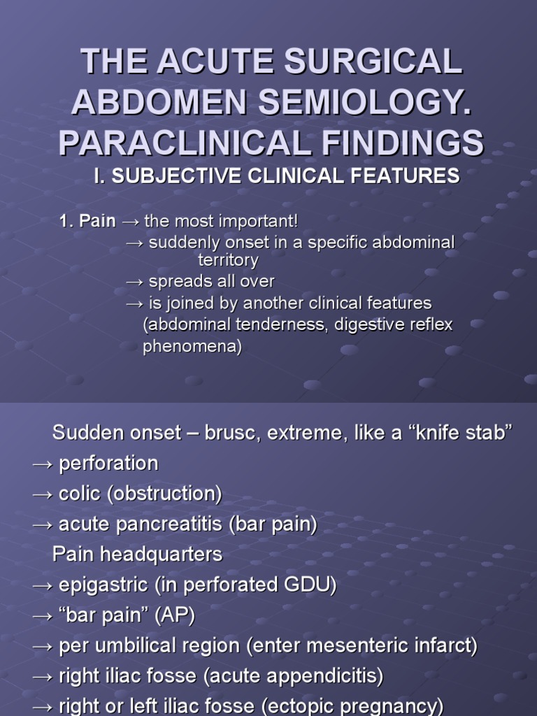 The Acute Surgical Abdomen Semiology | PDF | Abdomen | Digestive Diseases