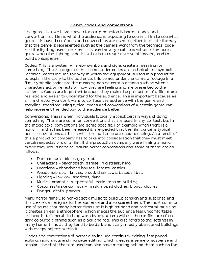 Genre Codes and Conventions | PDF | Genre | Horror Films