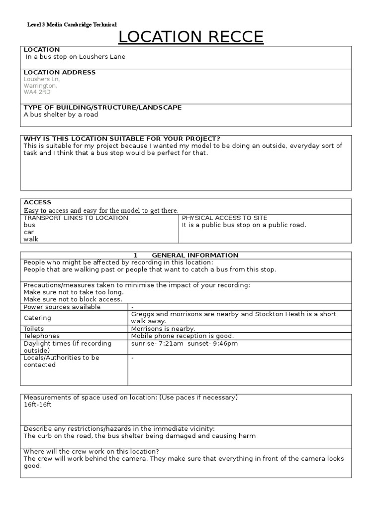 Location Recce: Easy To Access and Easy For The Model To Get There ...