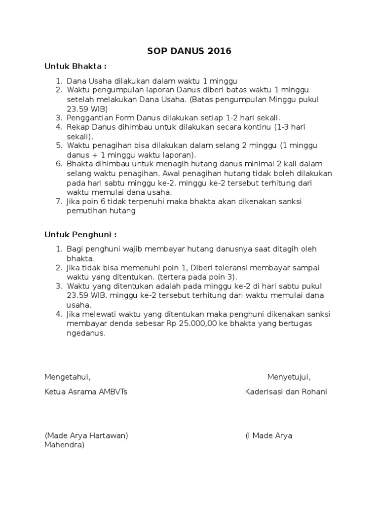Sop Danus 2016 | PDF | Pengelolaan Keuangan & Uang