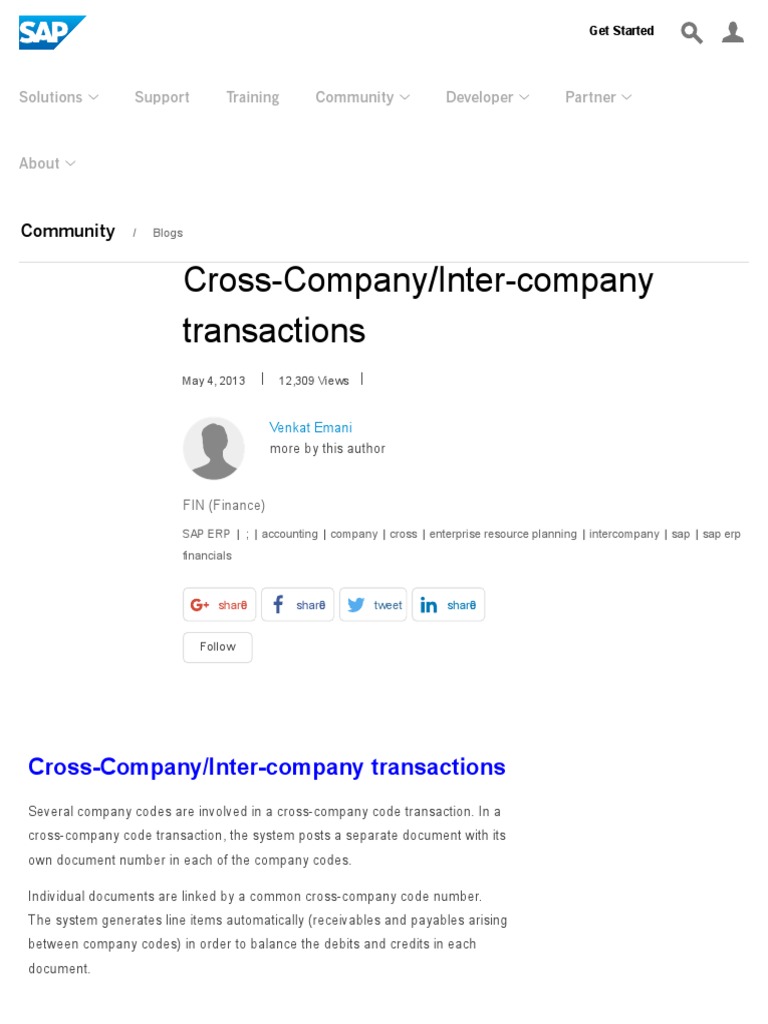 Cross-Company - Inter-Company Transactions - SAP Blogs | PDF | Accounts ...