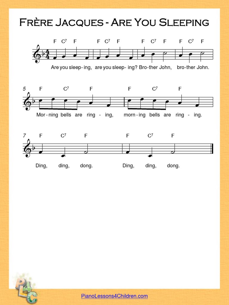 Frere Jacques Are You Sleeping F Major | PDF
