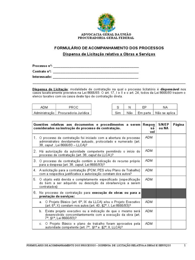 Formulário de Acompanhamento: Dispensa Licitação | PDF | Julgamentos ...