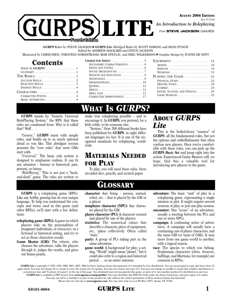 GURPS_Lite_(Fourth_Edition).pdf | Role Playing Games | Role Playing