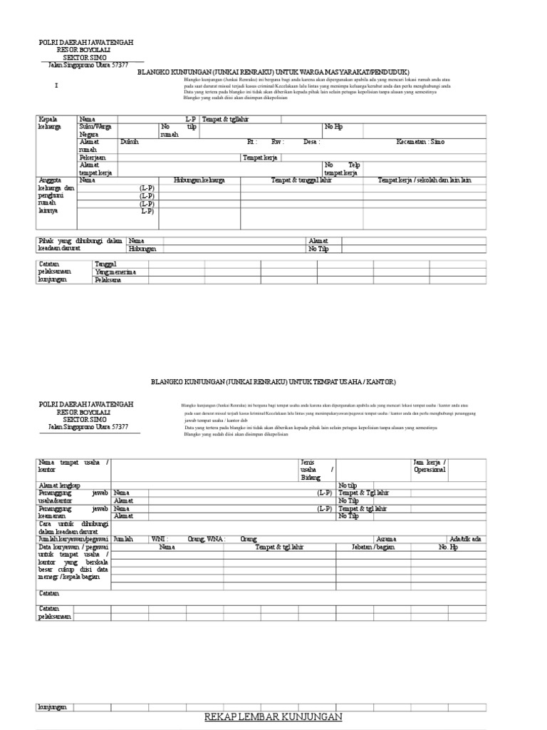 Blangko Kunjungan Warga & Usaha | PDF