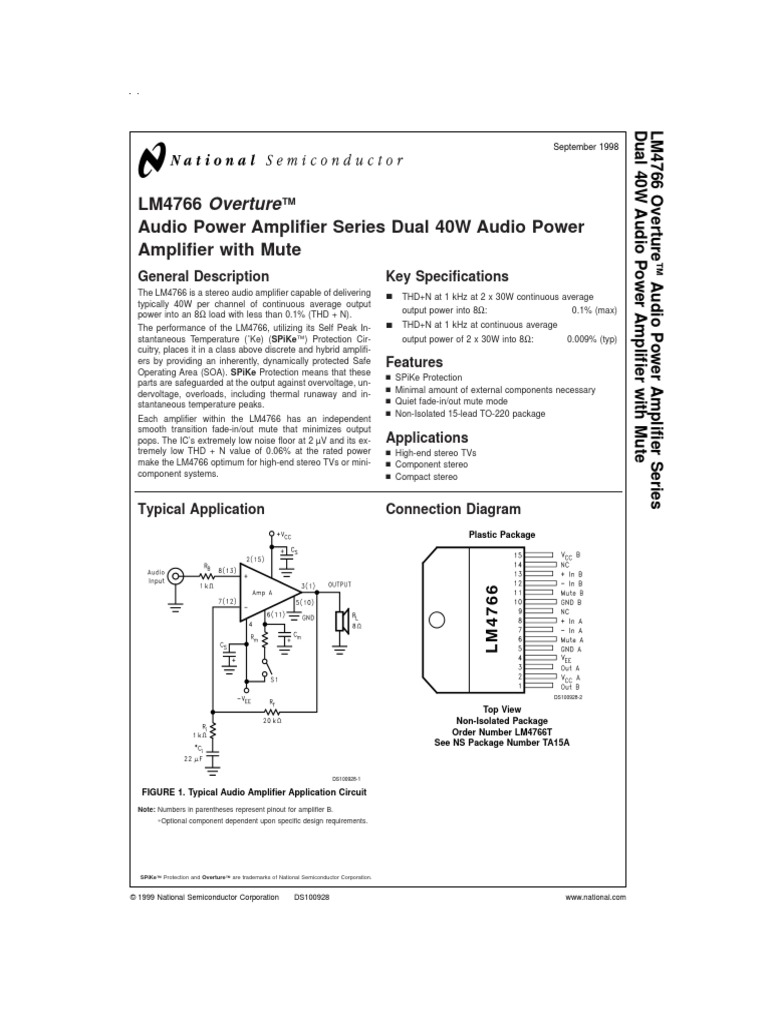 LM4766T Datasheet | PDF | Amplifier | Operational Amplifier